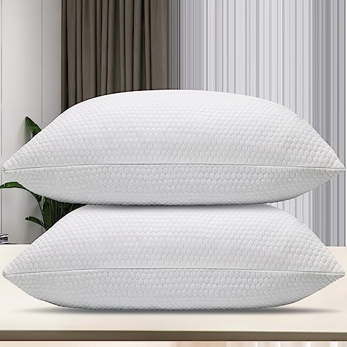 Nctoberows Bed Pillows for Sleeping, Shredded Memory Foam Pillows Standard Size Set of 2 Pack Adjustable Cooling Pillows for Side and Back Sleeper with Washable Removable Cover.