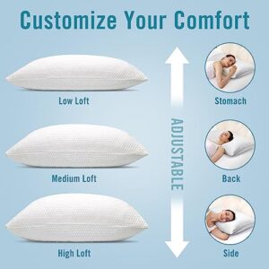 Nctoberows Bed Pillows for Sleeping, Shredded Memory Foam Pillows Standard Size Set of 2 Pack Adjustable Cooling Pillows for Side and Back Sleeper with Washable Removable Cover.