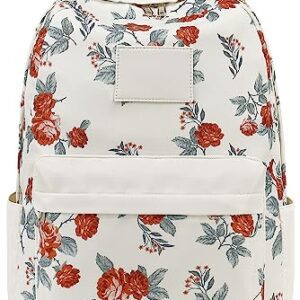 School Backpack for Teen Girls Bookbags Elementary High School Floral Laptop Bags Women Travel Daypacks (Rose Beige)