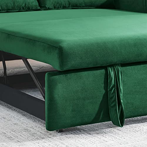 Antetek Sleeper Sofa Couch with Pullout Bed, 3 in 1 Convertible Loveseat Futon Sofa Couch, Small Love seat Lounge Chaise Arm Sofa with Reclining Backrest, Toss Pillow for Living Room, Green, 55"