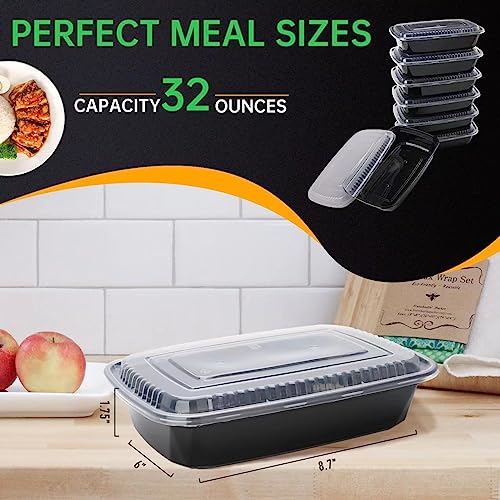 WUHUIXOZ Meal Prep Container, 50 Pack 32 oz Food Storage Containers with Lids, Disposable Bento Box Reusable Plastic Lunch Box, BPA Free Take-Out Box Microwave Dishwasher Freezer Safe