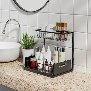 Under Sink Organizer,Pull Out Cabinet Organizer,2-Tier Under Kitchen Bathroom Sink Organizers and Storage,Multi-purpose Under sink Storage for Kitchen Bathroom Cabinet,Black