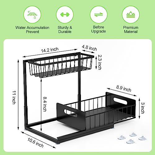 Under Sink Organizer,Pull Out Cabinet Organizer,2-Tier Under Kitchen Bathroom Sink Organizers and Storage,Multi-purpose Under sink Storage for Kitchen Bathroom Cabinet,Black