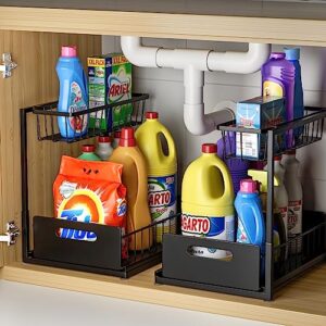 Under Sink Organizer,Pull Out Cabinet Organizer,2-Tier Under Kitchen Bathroom Sink Organizers and Storage,Multi-purpose Under sink Storage for Kitchen Bathroom Cabinet,Black