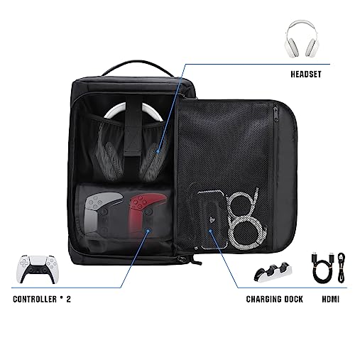 Playstation5 Backpack, Protective Carrying Case Compatible with PS5 Console, Base, 15.6”Laptop, Headset, PS5 Controller, More Game Discs, and Gaming Accessories (Bag Only)