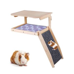 vehipa wooden guinea pig hideout, detachable guinea pig platform with stairs and mat, guinea pig house for hamster bunny and chinchilla on cages