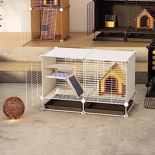 Vehipa Wooden Guinea Pig Hideout, Detachable Guinea Pig Platform with Stairs and Mat, Guinea Pig House for Hamster Bunny and Chinchilla on Cages