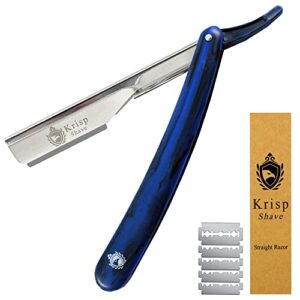 krisp beauty professional classic straight edge barber razor 2mm exposed blade for close shaving - salon quality manual men's beard cut throat shavette with 10 shaving blades