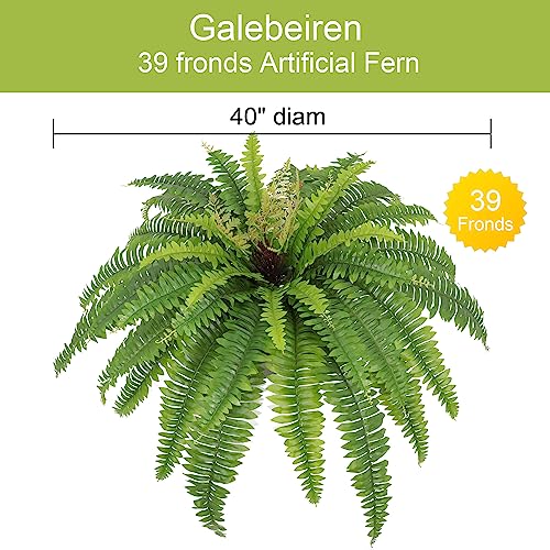 Galebeiren Artificial Ferns for Outdoors & Indoors, 40in Large Faux Ferns 39 Fronds Fake Boston Fern Plant for Planter Garden Porch Entrance Home Windowsill Yards Farmhouse Decoraction (1 Stem)