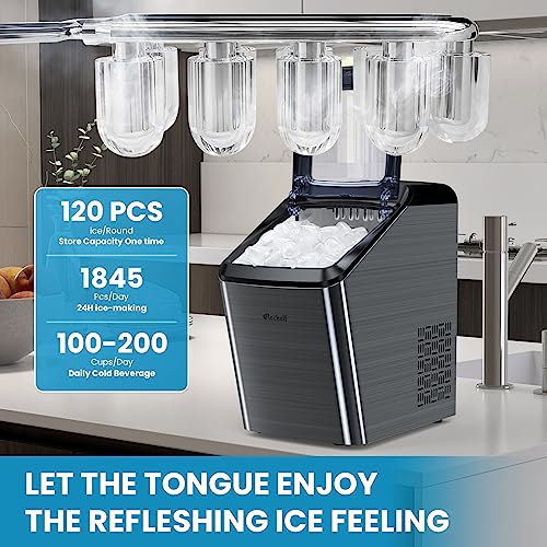 Countertop Ice Makers Countertop Ice Machine Elechelf,33LBS/24HRS,Bullet Ice Maker Machine,9 Pcs Cube Ready in 8-15mins with Scoop and Basket,Perfect for Home/Kitchen/Party/Office（Black）