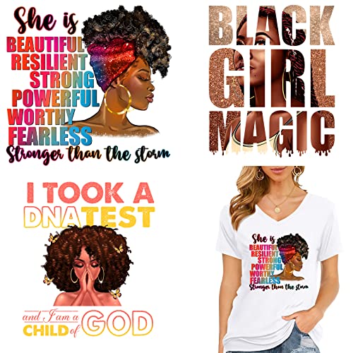 Black Women Iron On Patches for Clothing T-Shirts Heat Press Decals Design Washable Iron On Sticker 6PCS Decoration Applique