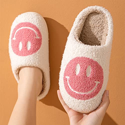 Smiley Face Slippers for Women, Cozy Smiley Slippers Fluffy Retro Preppy Slippers Comfy Happy Face Slippers Soft Slippers for Women