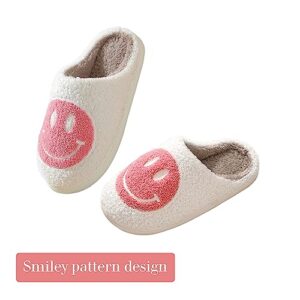 Smiley Face Slippers for Women, Cozy Smiley Slippers Fluffy Retro Preppy Slippers Comfy Happy Face Slippers Soft Slippers for Women