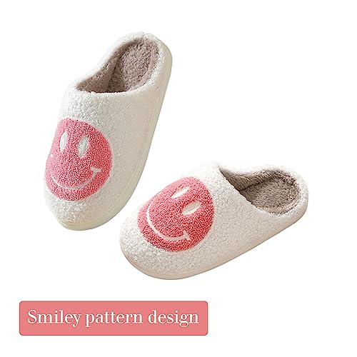 Smiley Face Slippers for Women, Cozy Smiley Slippers Fluffy Retro Preppy Slippers Comfy Happy Face Slippers Soft Slippers for Women