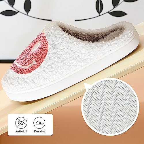 Smiley Face Slippers for Women, Cozy Smiley Slippers Fluffy Retro Preppy Slippers Comfy Happy Face Slippers Soft Slippers for Women