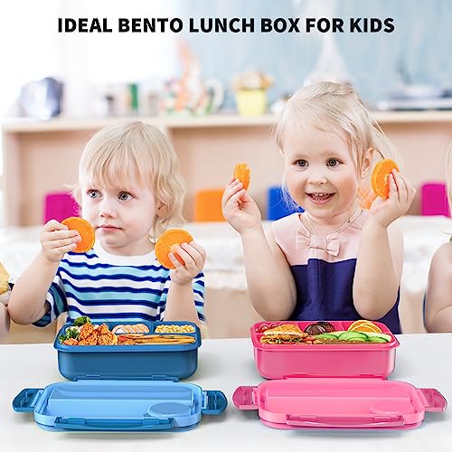 Bento Box, Lunch Box Kids, Bento Lunch Box for Kids/Toddler/Adults, 1300ML-4 Compartment Bento Box Adult Lunch Box w/Food Picks Cake Cups, Built-in Utensil Set, Leak-Proof, Food-Safe Materials(Blue)