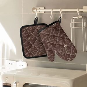 JoyLamoria Coffee Bread Oven Mitts Pot Cover Pad Printed Cook Oven Gloves Decorative Pot Pad Oven Mitt Organizer for BBQ Baking