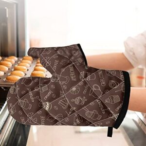 JoyLamoria Coffee Bread Oven Mitts Pot Cover Pad Printed Cook Oven Gloves Decorative Pot Pad Oven Mitt Organizer for BBQ Baking