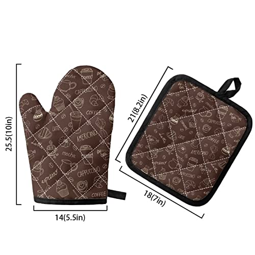 JoyLamoria Coffee Bread Oven Mitts Pot Cover Pad Printed Cook Oven Gloves Decorative Pot Pad Oven Mitt Organizer for BBQ Baking