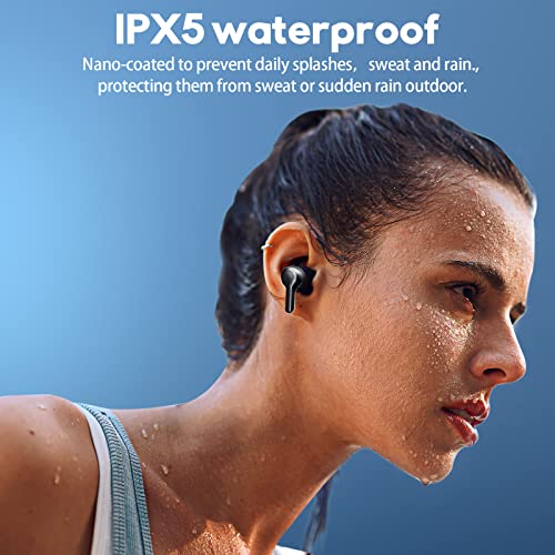 Lanteso Wireless Earbuds, Bluetooth Earbuds 50H Playtime Deep Bass Loud Sound Earphones with 4 Microphones Clear Call Light-Weight Waterproof in-Ear Headphones