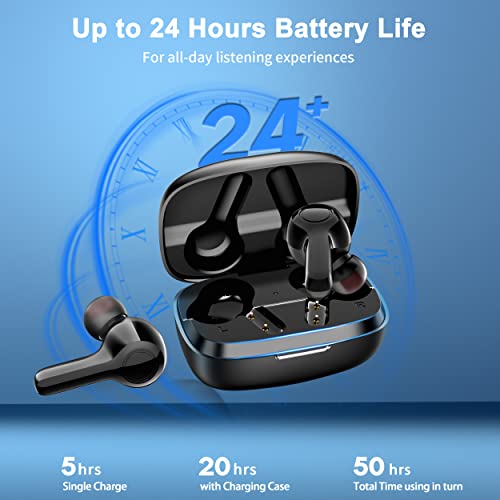 Lanteso Wireless Earbuds, Bluetooth Earbuds 50H Playtime Deep Bass Loud Sound Earphones with 4 Microphones Clear Call Light-Weight Waterproof in-Ear Headphones