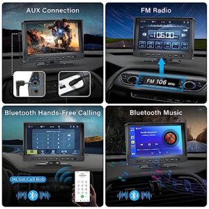 Portable Car Stereo for Apple Carplay Wireless Android Auto, Bluetooth Carplay Screen, 7 Inch IPS Touch Screen Car Radio with Backup Camera, Support Bluetooth Handsfree, Mirror Link, FM/AUX/USB/TF