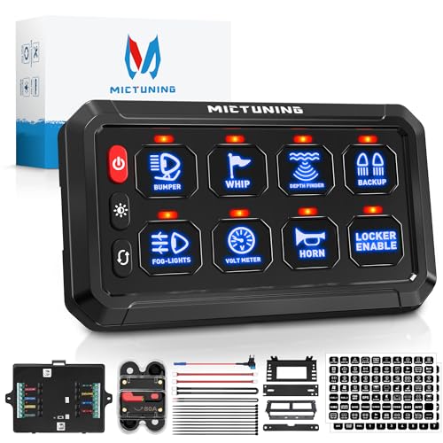 MICTUNING 8 Gang Switch Panel P1S-B08 Blue 5.5Inch Multifunction Toggle/Touch Momentary Pulsed Circuit Control Box for Camper RV ATV SUV UTV Truck Car Marine, 2 Years Warranty