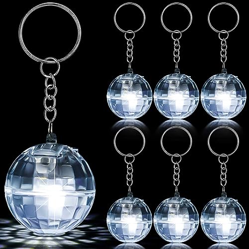 Kigeli 6 Pcs Disco Ball Keychains LED 70s Disco Party Light up Keychains Mini Mirror Disco Ball Party favors Decorations for 1970 Party Supplies Accessories