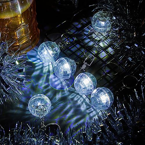 Kigeli 6 Pcs Disco Ball Keychains LED 70s Disco Party Light up Keychains Mini Mirror Disco Ball Party favors Decorations for 1970 Party Supplies Accessories