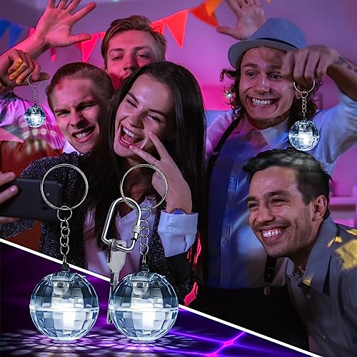 Kigeli 6 Pcs Disco Ball Keychains LED 70s Disco Party Light up Keychains Mini Mirror Disco Ball Party favors Decorations for 1970 Party Supplies Accessories