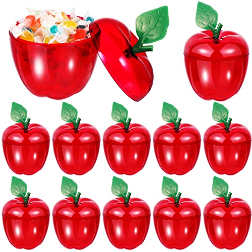 12 Pieces Large Red Apple Container Apple Shaped Candy Toy Plastic Candy Jars with Lids Apple Shaped Ornament for Wedding Christmas Party Favors Cookie Fruit Gift Tree Decorations Supplies