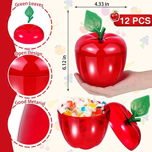 12 Pieces Large Red Apple Container Apple Shaped Candy Toy Plastic Candy Jars with Lids Apple Shaped Ornament for Wedding Christmas Party Favors Cookie Fruit Gift Tree Decorations Supplies