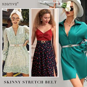 XZQTIVE 2 Pack Women Skinny Belt for Dresses Stretch Waist Belt Elastic Ladies Thin Belt with Gold Metal Buckle (Black+white, Fit Waist 27-32 inch)