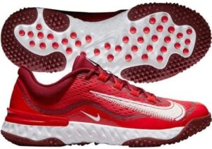 nike alpha huarache elite 4 turf men's baseball shoes, size 12, red/white