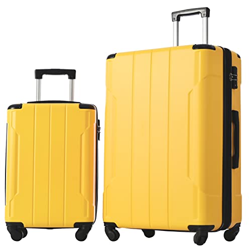 Merax Luggage 2 Piece Set Suitcases With Wheels Expandable Lightweight, TSA Lock, Hardside Spinner Luggage Sets, 20 28 inch Yellow