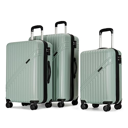 PRIMICIA GinzaTravel PC+ABS suitcase Spinner Wheels scratch-resistant Lightweight Spinner Expandable Suitcase, luggage sets,Universal wheel (Green, 3-Piece Set(20"/25"/29"))