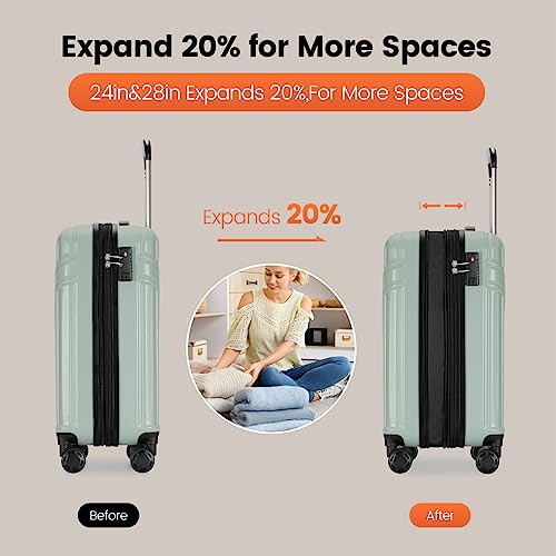 PRIMICIA GinzaTravel PC+ABS suitcase Spinner Wheels scratch-resistant Lightweight Spinner Expandable Suitcase, luggage sets,Universal wheel (Green, 3-Piece Set(20"/25"/29"))