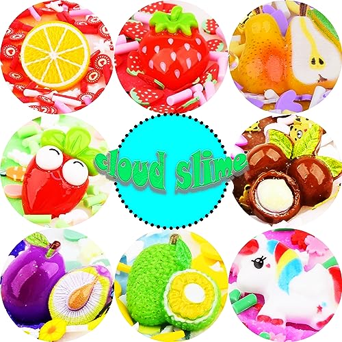 8 Pack Cloud Slime,Mini Slime Kits with Lemon,Strawberries,Carrot,Pear Stress Relief Toy for Kids Education, Party Favor, Best Birthday Gift