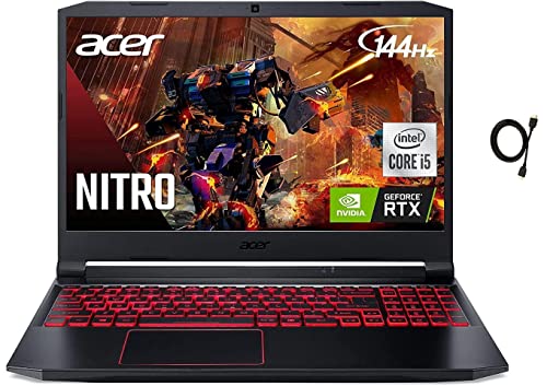 acer Nitro 5 AN515 15.6" FHD 144Hz IPS Premium Gaming Laptop, Intel Quad-Core i5-10300H, 16GB RAM, 512GB PCIe SSD, NVIDIA GeForce RTX 3050 4GB, Backlit Keyboard, Windows 10 Pro + HDMI Cable, Black