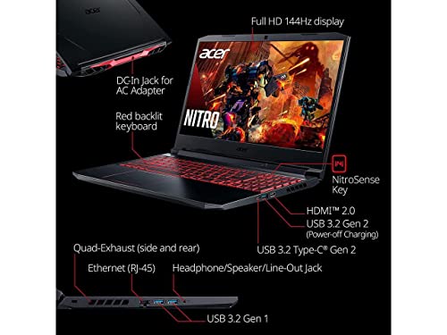 acer Nitro 5 AN515 15.6" FHD 144Hz IPS Premium Gaming Laptop, Intel Quad-Core i5-10300H, 16GB RAM, 512GB PCIe SSD, NVIDIA GeForce RTX 3050 4GB, Backlit Keyboard, Windows 10 Pro + HDMI Cable, Black