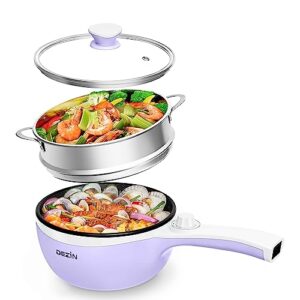 dezin hot pot electric with steamer upgraded, non-stick sauté pan, rapid noodles electric pot, 1.5l mini pot for steak, egg, fried rice, ramen, oatmeal, soup with power adjustment (egg rack included)