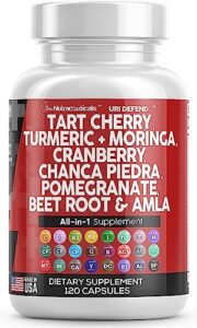 tart cherry extract capsules 20,000mg with turmeric 8000mg moringa 4000mg cranberry 2000mg chanca piedra celery quercetin beet root acv pomegranate l selenomethionine - uric levels - 120 ct usa