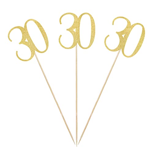 Gold Glitter 30th Birthday Centerpiece Sticks, 12-Pack Number 30 Table Topper Anniversary Party Decorations