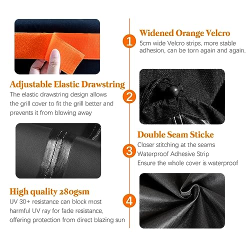 Grill Cover 55 Inch, BBQ Grill Cover for Outdoor Grill 600D Heavy Duty UV Resistant Waterproof, Dust & Rip-Proof Breeze Touch Gas Grill Covers for Outside, BBQ Cover with Storage Bag