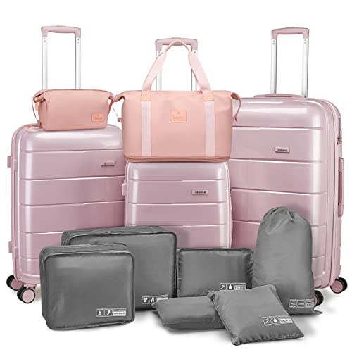 Joyway Luggage Sets Suitcase Set 3 Piece Luggage Set Carry On Luggage Hardside PP Durable Luggage with TSA Lock Spinner Wheels(Pink, 11 piece set)…