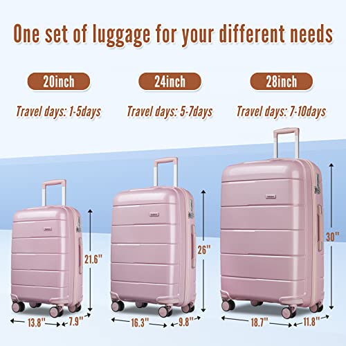 Joyway Luggage Sets Suitcase Set 3 Piece Luggage Set Carry On Luggage Hardside PP Durable Luggage with TSA Lock Spinner Wheels(Pink, 11 piece set)…