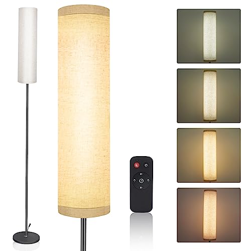 cozywarm LED Floor Lamp with Linen Shade and Remote Control,Stepless Dimming & Adjustable Color Temperature Modern Tall Lamps,Eye-Caring Standing Lamp with 1H Timer for Living Room Bedroom Office