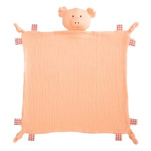 Ickles Pig Baby Lovey Security Blanket Organic Cozy Soft Muslin 100% Cotton Blanket for Girls and Boys Unisex Animal Design Warm Peach Lightweight Easy Care