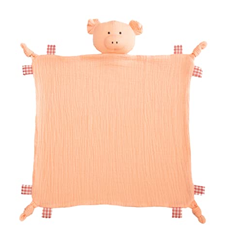 Ickles Pig Baby Lovey Security Blanket Organic Cozy Soft Muslin 100% Cotton Blanket for Girls and Boys Unisex Animal Design Warm Peach Lightweight Easy Care