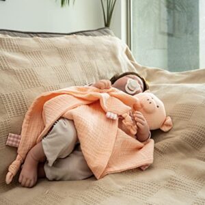 Ickles Pig Baby Lovey Security Blanket Organic Cozy Soft Muslin 100% Cotton Blanket for Girls and Boys Unisex Animal Design Warm Peach Lightweight Easy Care